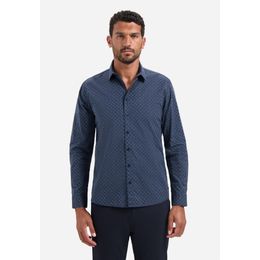 Langarmhemd NO EXCESS "NO EXCESS Stretchhemd mit Print Shirt Strech Allover Printed", Herren, Gr. L, Normalgrößen, night, 97% Baumwolle, 3% Elasthan, regular fit, Hemden
