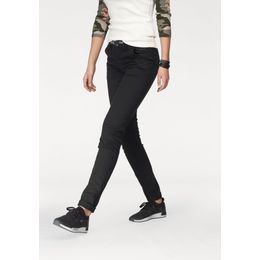 Chinohose Kangaroos, Damen, Gr. 32, N-Gr, schwarz, Web, Obermaterial: 98% Baumwolle, 2% Elasthan, unifarben, gerade, unten schmal lang, Hosen Hose Chinohose, in schmaler Form, mit Kordel zu binden