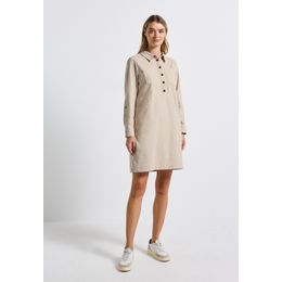 Blusenkleid Street One, Damen, Gr. 46, EURO-Größen, malted beige, Cord, 100% Baumwolle, unifarben, normal kniefrei, V-Ausschnitt, Manschette, Kleider, aus 100% Baumwolle