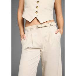 Lederg&uuml;rtel Laura Scott, Damen, Gr. 85, beige (cream), Rindsleder, gl&auml;nzend, unifarben, G&uuml;rtel Lederg&uuml;rtel, in modisch schmaler Form - NEW
