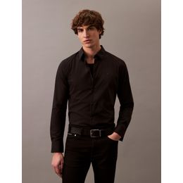 Langarmhemd Calvin Klein "LONG SLEEVE SOLID STRETCH SLIM SHIRT", Herren, Gr. L, N-Gr, schwarz, Web, Obermaterial: 96% Baumwolle, 4% Elasthan, unifarben, slim fit hüftlang, Rundhals, Ärmel mit Ärmelschlitz 2-Knopf-Manschette, Hemden, slim fit, in Unifarbe