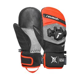 Fäustlinge Reusch "Worldcup Warrior R-TEX XT Junior Mitten", Kinder, Gr. 4,5, schwarz, silberfarben, 88% Polyester, 10% Ziegenleder, 2% Polyurethan, mehrfarbig, Handschuhe, mit verstärktem Knöchelbereich