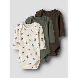 Schlafoverall name it "NBMBODY 3P LS ROBOT NOOS", Baby, Gr. 80, jet stream pack:w, tea leaf, bracken, Jersey, Obermaterial: 100% Baumwolle, bedruckt, regular fit, Rundhals, Overalls