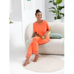 Schlafanzug Ascafa, Damen, Gr. 44/46, orange, 50% Baumwolle, 50% Modal, Spitze:26% Polyamid, 74% Viskose, rn% 2 Teile mit untersch. Material, Homewear-Sets Schlafanzug