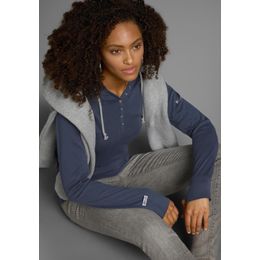 Kapuzenshirt Kangaroos, Damen, Gr. 32, blau (marine), Jersey, Obermaterial: 100% Baumwolle. Kapuzenfutter: 95% Baumwolle, 5% Viskose, unifarben, figurbetont hüftbedeckend, Bündchen mit Daumenlöchern, Shirts, Langarm mit Daumenlöchern, figurbetonter Schnitt, aus Jerseystoff