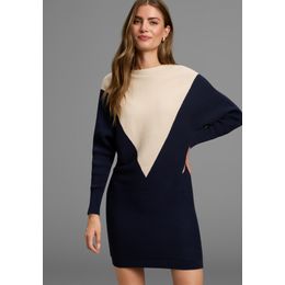 Strickkleid Laura Scott, Damen, Gr. 38, N-Gr, blau (navy, creme), Ottomane, Obermaterial: 70% Viskose, 30% Polyamid, colorblocking, l&auml;ssig geschnitten mini, Rundhals, Fledermaus&auml;rmel, Kleider Strickkleid, zweifarbig, aus weicher Baumwollmisch-Qualit&auml;t - NEUE KOLLEKTION