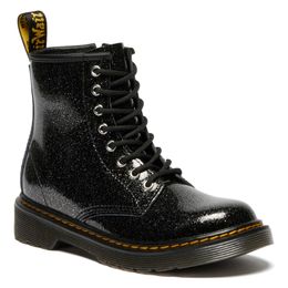 Schnürstiefel Dr. Martens "8 Eye Boot ROMARIO", Kinder, Gr. 33, schwarz, grau nebula glitter, Lackleder, Glitzer, Schuhe, Kinderschuh, Freizeitstiefel mit zusätzlichem Innenreißverschluss