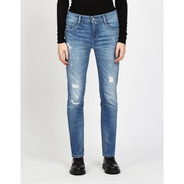 Relax-fit-Jeans Gang "94AMELIE", Damen, Gr. 28, N-Gr, blau (destroyed midblau), Denim/Jeans, Obermaterial: 99% Baumwolle, 1% Elasthan, bequem lang, Jeans, mit doppelter rechter Gesäßtasche