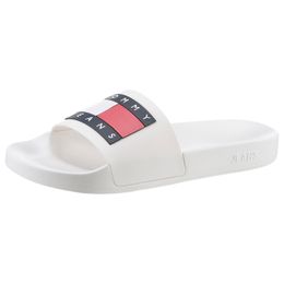 Tommy Jeans Herren Badepantolette "Tommy Jeans POOL SLIDE ESS", Gr. 44, beige, Synthetik, Schuhe, Sommerschuh, Poolslides, Schlappen, mit plakativer