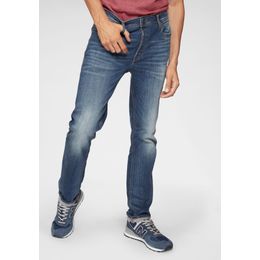 Jack & Jones Slim-fit-Jeans JACK & JONES "JJITIM mit Waschung und praktischen Taschen", Herren, Gr. 33, Länge 36, blau (dunkelblau, used), Denim/Jeans, Obermaterial: 85% Baumwolle, 13% Polyester, 2% Elasthan, slim fit, Jeans, Abriebeffekte, modisch, slim fit, Denim
