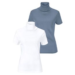 Rollkragenshirt Flashlights, Damen, Gr. 32/34 (XS), blau (hellblau, weiß), Rippware, Obermaterial: 100% Baumwolle, unifarben, Basic, eng, abgesteppt, Shirts, eng geschnitten, aus elastischem Material, im 2er-Pack