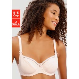Bügel-BH Petite Fleur, Damen, Gr. 75, Cup E, rosa (puder, weiß), Jersey, Obermaterial: 79% Baumwolle, 8% Polyamid, 8% Polyester, 5% Elasthan, BHs BH BH-Set Bügel-BH Dirndl-BH Wäsche, aus Baumwolljacquard im Dirndl-Schnitt, Dessous