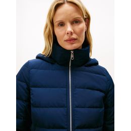 Steppjacke Tommy Hilfiger "MW DOWN SLIM JACKET WITH FUR", Damen, Gr. L (40), blau (schwarz night navy), Web, Obermaterial: 100% Polyester, unifarben, slim fit, Jacken, mit Fellimitat