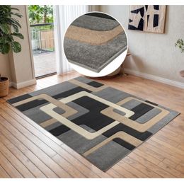 Teppich my home "Maxim" Gr. 1, bunt (beige, grau), B:60cm H:13mm L:90cm, Kunstfaser, Teppiche, Hoch-Tief-Effekt, Kurzflor, 3D-Design, Kundenliebling