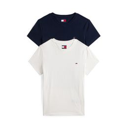 T-Shirt Tommy Jeans "TJW 2PACK C-NECK TEE", Damen, Gr. M (38), blau (ecru, schwarz night navy), Single Jersey, Obermaterial: 100% Baumwolle, unifarben, slim fit hüftlang, Rundhals, abgesteppt, Shirts, mit Logo-Stickerei