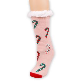 Socken Capelli New York "Haussocke SOX-82289-GE", Damen, Gr. 39/42, pink combo, Obermaterial: 100% Polyacryl, gemustert, mehrfarbig, Socken, rutschhemmende Sohle, Feinstrick, gemustert, warm gefüttert