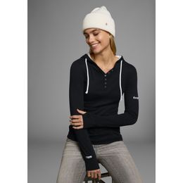 Kapuzenshirt Kangaroos, Damen, Gr. 46, schwarz, Jersey, Obermaterial: 100% Baumwolle. Kapuzenfutter: 100% Baumwolle, unifarben, figurbetont h&uuml;ftbedeckend, B&uuml;ndchen mit Daumenl&ouml;chern, Shirts Kapuzenshirt, Langarm mit Daumenl&ouml;chern, figurbetonter Schnitt, aus Jerseystoff