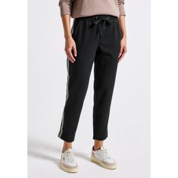 Jogger Pants Street One, Damen, Gr. 32, Länge 28, schwarz, Stoff, 55% Polyester, 21% Baumwolle, 21% Lyocell, 3% Elasthan, unifarben, normal knöchelfrei, Hosen, Middle Waist