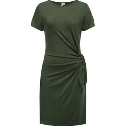 Shirtkleid Ragwear "Knotta", Damen, Gr. L (40), Normalgrößen, grün (olivgrün), Material: 95% Viskose, 5% Elasthan, figurumspielend ca. Mitte Oberschenkel, Rundhals, Ärmel ohne Ärmelschlitz abgesteppte Kante, Kleider, Kurzarm Sommerkleid mit seitlichem Bindeband