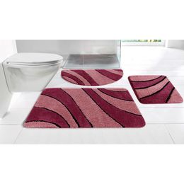 Badematte my home "Anna, Badvorleger, Badezimmer Teppich" Gr. 2, rot (bordeaux, beere), H:16mm, Polyester, Badematten, Badteppich, Hoch Tief Effekt, Modern, Weich, Wellen