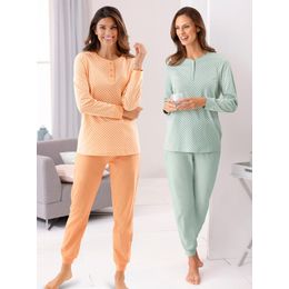 wäschepur Schlafanzug WÄSCHEPUR, Damen, Gr. 40/42, bunt (apricot, kalkmint), 100% Baumwolle, Homewear-Sets