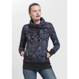 Sweater Ragwear "NESKA O", Damen, Gr. L, schwarz (schwarz 1010), Sweatware, Obermaterial: 70% Baumwolle, 30% Polyester, kontrastfarbene Details, meliert, unifarben, figurbetont Po-bedeckend, asymmetrischer Ausschnitt, Rippbündchen, Sweatshirts, Kapuzen-Sweater mit asymetrischem Schalkragen