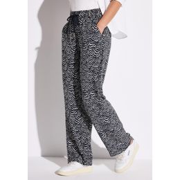 Stoffhose Street One, Damen, Gr. 34, L&auml;nge 30, blau (tiefblau), Stoff, 100% Viskose, gemustert, loose fit normal, Hosen Stoffhose, im Loose Fit