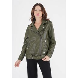 Lederimitatjacke FRESHLIONS "Nela", Damen, Gr. M, gr&uuml;n (khaki), 100% Polyester, unifarben, normal, Jacken, in angesagter Kunstleder-Optik