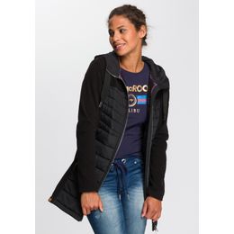 Langjacke Kangaroos, Damen, Gr. 34, schwarz, Fleece, Obermaterial: 100% Polyester. Futter: 100% Polyester. Wattierung: 100% Polyester. Ärmel: 100% Polyester, kontrastfarbene Details, unifarben, figurbetont Po-bedeckend, Jacken, Hybridjacke - Fleecejacke mit wattierten Bereichen, Topseller