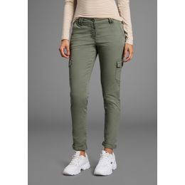 Cargohose Kangaroos, Damen, Gr. 38, N-Gr, grün (oliv), Twill, Obermaterial: 98% Baumwolle, 2% Elasthan, relaxed fit lang, Hosen, im mit aufgesetzten Taschen seitlich