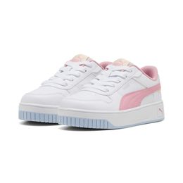 Sneaker Puma "Carina Street Sneakers Mädchen", Kinder, Gr. 28, silber (weiß pinkscape silber pink metallic), Obermaterial: Synthetik, Leder; Futter: Textil; Innensohle: Textil; Laufsohle: Gummi, Schuhe