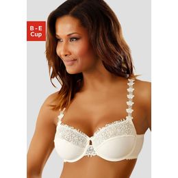 Bügel-BH Nuance, Damen, Gr. 100, Cup E, beige (creme), Spitze, Obermaterial: 50% Polyester, 30% Polyamid, 20% Elasthan, BHs BH Spitzenwäsche Bügel-BH Spitzen-BH Hochzeitswäsche Dirndl-BH Hochzeitsdessous Balconette-BH, mit schöner Stickereispitze am Obercup und den Trägern, Dessous
