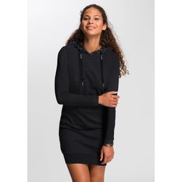 Sweatkleid Ragwear "BESS O", Damen, Gr. L (40), N-Gr, schwarz (schwarz 1010), Sweatware, Obermaterial: 70% Baumwolle, 30% Polyester, bedruckt, gemustert, kontrastfarbene Details, mehrfarbig, figurbetont, Kleider, Hoodie mit Tunnelzug-Kapuze