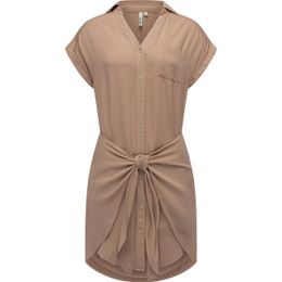 Blusenkleid Ragwear "Bahaya", Damen, Gr. XL (42), Normalgrößen, braun (latte macchiato), 100% Viskose, figurumspielend ca. Mitte Oberschenkel, V-Ausschnitt, weit Umschlagbund, Kleider, stylisches Damen Sommerkleid mit Bindeband