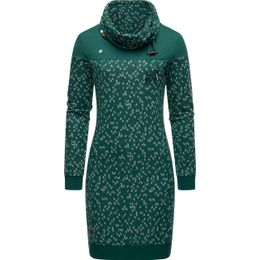 Sweatkleid Ragwear "Chloe Dress", Damen, Gr. M (38), Normalgrößen, grün (tannengrün), 70% Baumwolle, 30% Polyester, tailliert ca. Mitte Oberschenkel, hoch geschlossener Ausschnitt, Ärmel ohne Ärmelschlitz Rippstrickbündchen, Kleider, stylisches Langarmkleid mit Ethnomuster