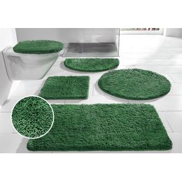 Badematte my home "Inga, Badezimmer Teppich, Badvorleger" Gr. 1, dunkelgrün, H:20mm, Polyester, Badematten, Badteppich, unifarben, weich, als halbrund und rechteckig erhältlich