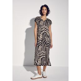 Midikleid Street One, Damen, Gr. 34, EURO-Größen, schwarz, Stoff, 73% Viskose, 24% Polyester, 3% Elasthan, bedruckt, normal wadenlang, V-Ausschnitt, abgesteppt, Kleider, mit allover Print