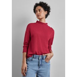 Langarmshirt Street One, Damen, Gr. 44, rot (autumn rot), Stoff, 77% Polyester, 23% Viskose, unifarben, normal normal, hoch geschlossener Ausschnitt, B&uuml;ndchen, Shirts Langarmshirt, mit Turtleneck