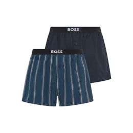 Pyjamashorts BOSS "2P Boxer Shorts EW", Herren, Gr. L, N-Gr, open blau 480, Web, Obermaterial: 100% Baumwolle, relaxed fit kurz, Hosen, mit Logobund