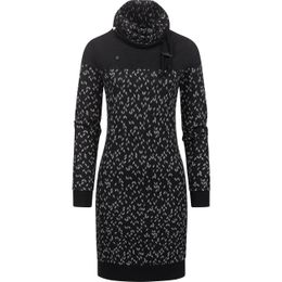 Sweatkleid Ragwear "Chloe Dress", Damen, Gr. L (40), Normalgrößen, schwarz-weiß (schwarz), 70% Baumwolle, 30% Polyester, tailliert ca. Mitte Oberschenkel, hoch geschlossener Ausschnitt, Ärmel ohne Ärmelschlitz Rippstrickbündchen, Kleider, stylisches Langarmkleid mit Ethnomuster