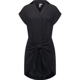 Blusenkleid Ragwear "Bahaya", Damen, Gr. L (40), Normalgrößen, schwarz, 100% Viskose, figurumspielend ca. Mitte Oberschenkel, V-Ausschnitt, weit Umschlagbund, Kleider, stylisches Damen Sommerkleid mit Bindeband