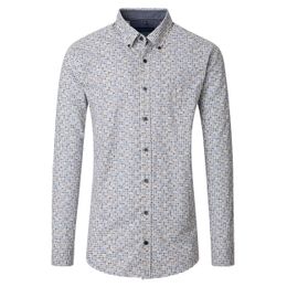 Langarmhemd Casamoda "Casamoda Freizeithemd Print", Herren, Gr. L, Normalgrößen, beige, 100% Baumwolle, bedruckt, comfort fit, Hemden