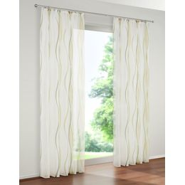 Gardine my home "Dimona" Gr. 1, beige (creme, grün), B:140cm H:145cm, Voile, Polyester, Gardinen, Gardine, 2er-Set, Bestseller, Polyester, Wellen