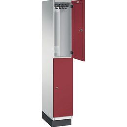 C+P Doppelstock-Spind Cambio, 1 Abteil, Korpus lichtgrau / Stahlblech-Tür rubinrot, Breite 300 mm