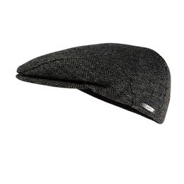 Schiebermütze CAPO, Damen, Gr. L/XL, grau (anthrazit), Stoff, Wollmischung, Fischgratmuster, Mützen, mit Schirm, hoher Wollanteil, Fischgrat-Muster, gefüttert