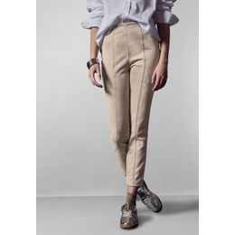 Lederimitathose STREET ONE STUDIO, Damen, Gr. 44, L&auml;nge 28, beige (smooth sand beige), Stoff, 90% Polyester, 10% Elasthan, unifarben, skinny fit kn&ouml;chelfrei, Hosen, High Waist