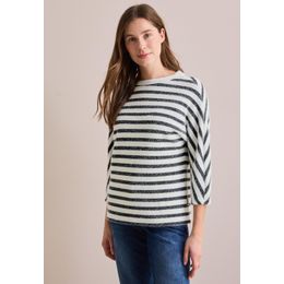 Langarmshirt Cecil, Damen, Gr. L (42), blau (universal blau), Stoff, 55% Polyamid, 27% Polyester, 16% Viskose, 2% Elasthan, gestreift, gerade normal, U-Boot-Ausschnitt, B&uuml;ndchen, Shirts Langarmshirt, mit 3/4 &Auml;rmeln