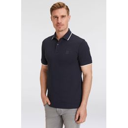 Poloshirt BOSS Orange "Passertip", Herren, Gr. M, blau (404_schwarz_blau), Piqué, Obermaterial: 95% Baumwolle, 5% Elasthan, unifarben, slim fit hüftbedeckend, V-Ausschnitt, eingesetzt Bündchen, Shirts, mit BOSS Logo-Badge