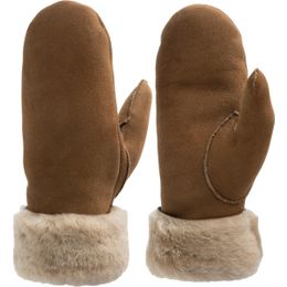 Lederhandschuhe Pearlwood "FIONA", Damen, Gr. 7, tobacco, Schafsleder, unifarben, Handschuhe, Velourleder, Fausthandschuh, warm gefüttert