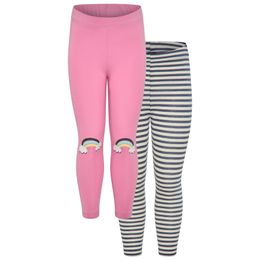 Leggings Kidsworld "2er Pack Leggings mit Regenbogen", Mädchen, Gr. 128/134, N-Gr, rosa (altrosa, ringel), Single Jersey, Obermaterial: 95% Baumwolle, 5% Elasthan, bedruckt, geringelt, figurbetont 7/8-Länge, Hosen, 2er Pack Leggings mit Regenbogen und Ringel
